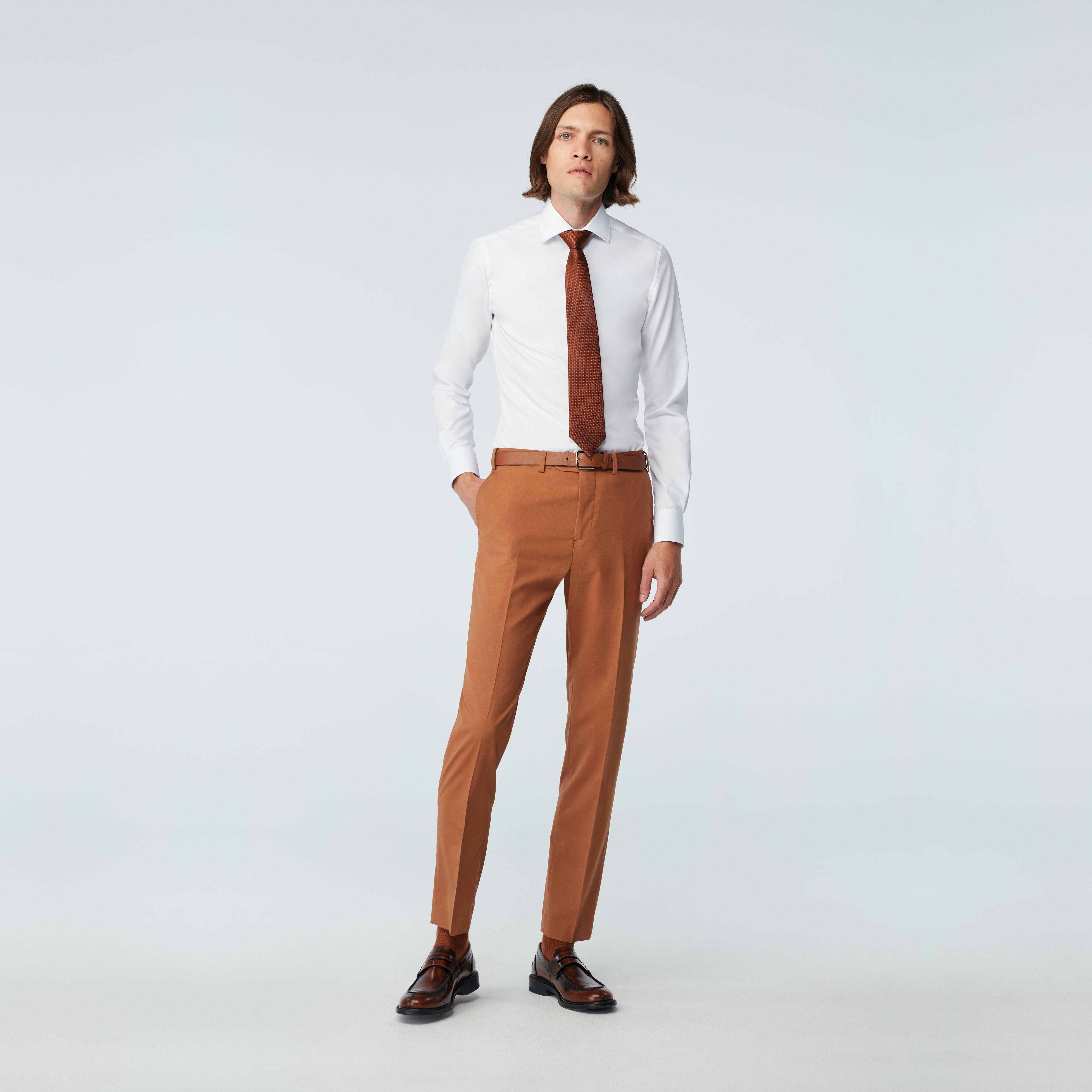 Custom Pants Made For You - Norwich Wool Stretch Rust Pants| INDOCHINO