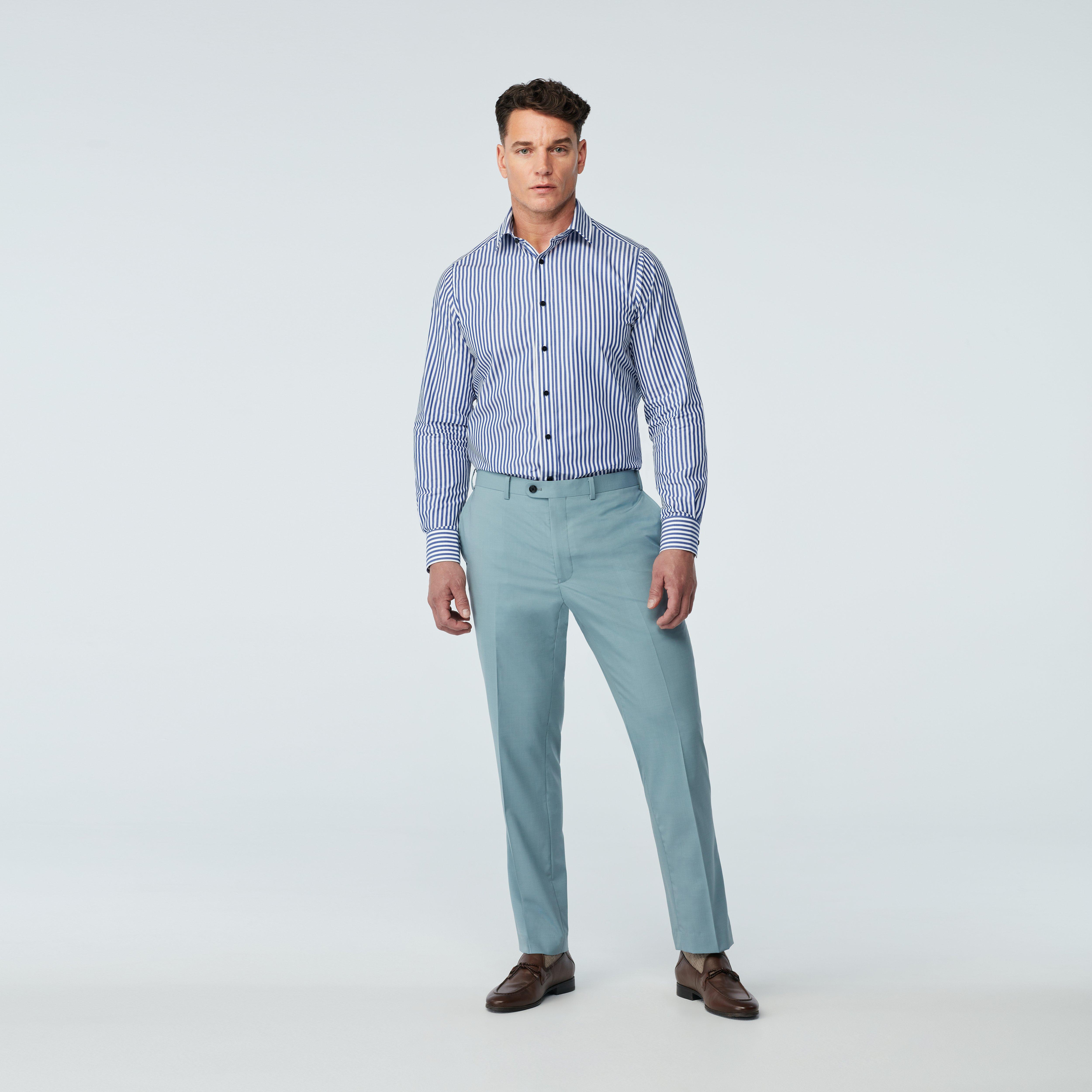 Custom Pants Made For You - Norwich Wool Stretch Stone Blue Pants ...