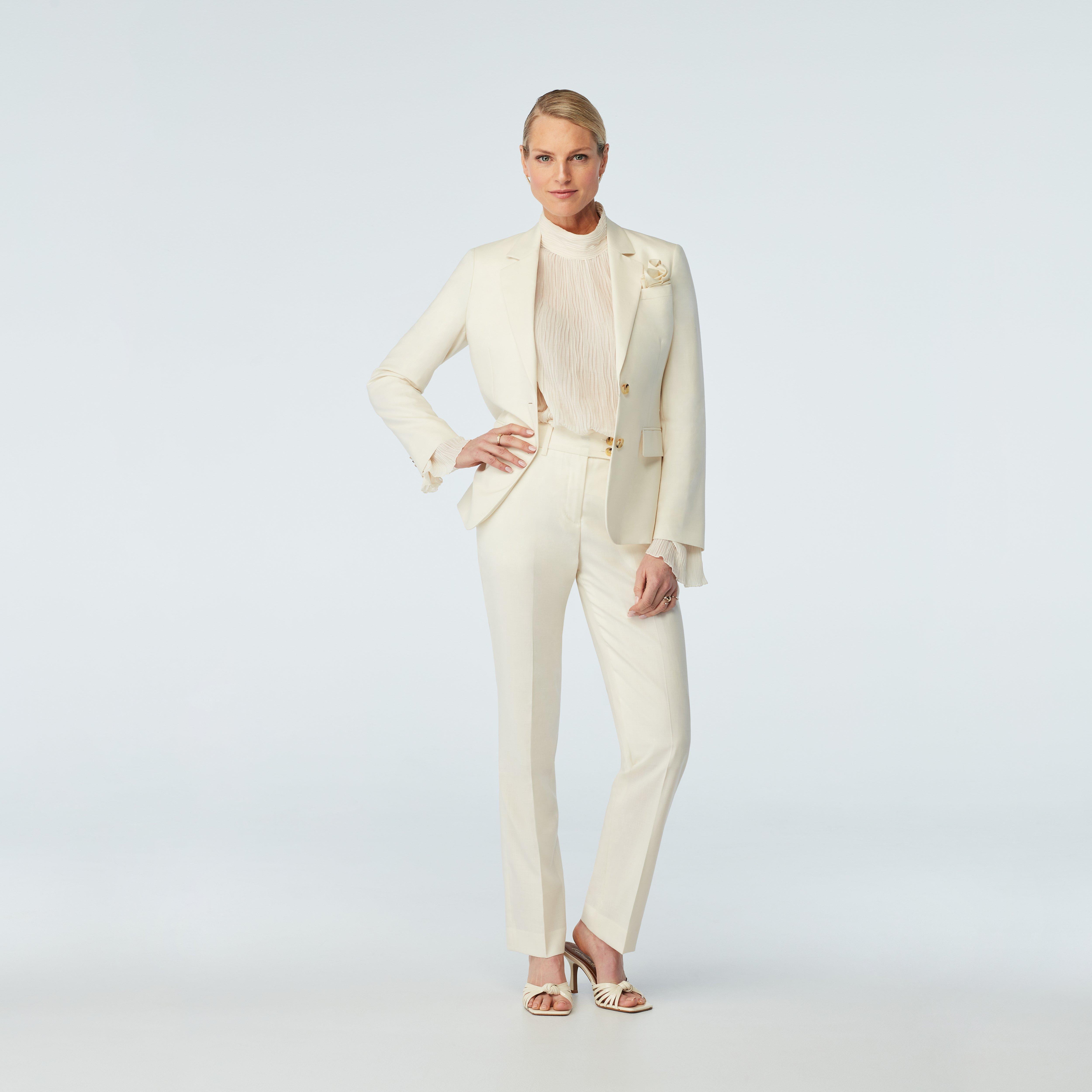 Women's Custom Suits - Stockport Wool Linen Cream Suit Women| INDOCHINO