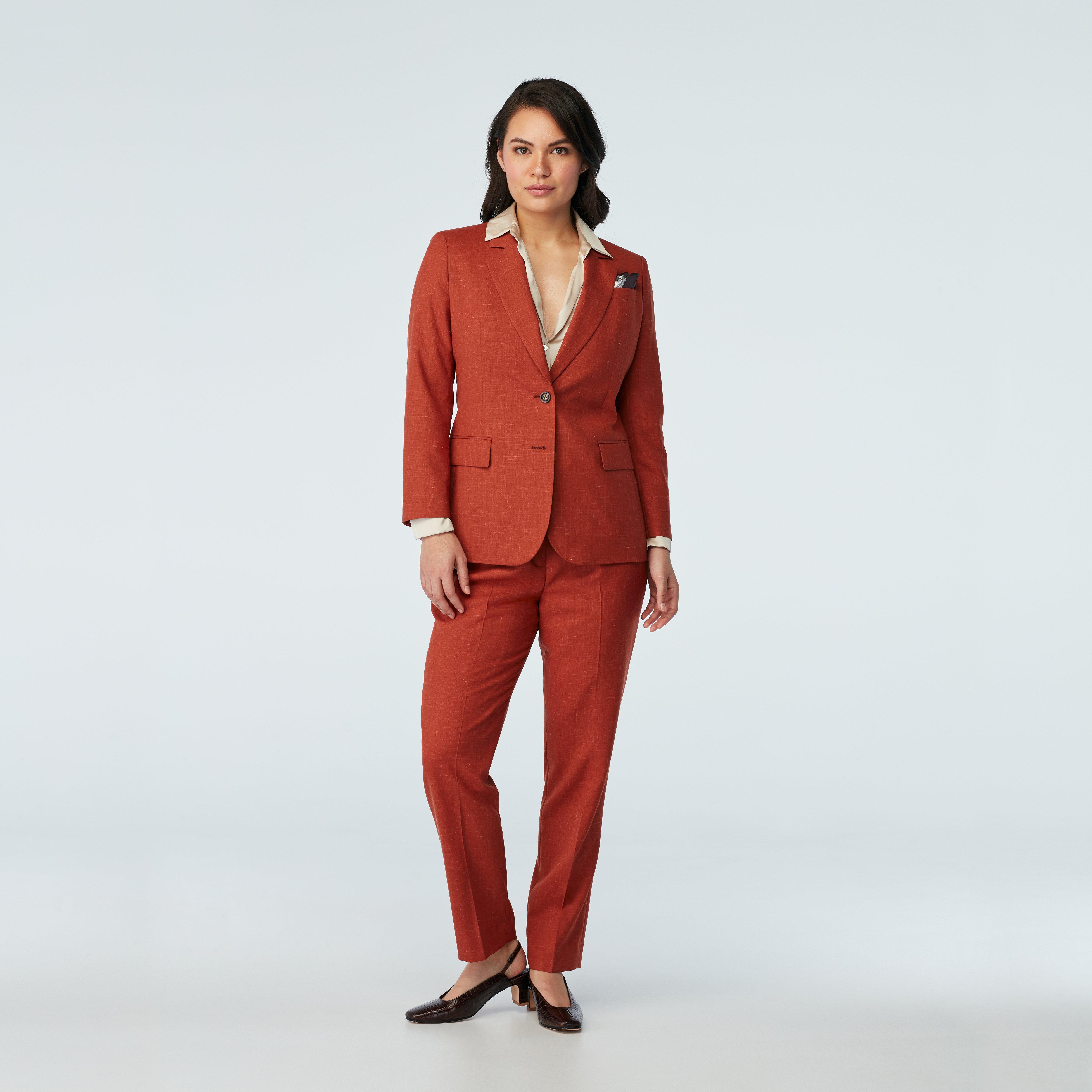 Women's Custom Suits - Stockport Wool Linen Rust Suit Women | INDOCHINO