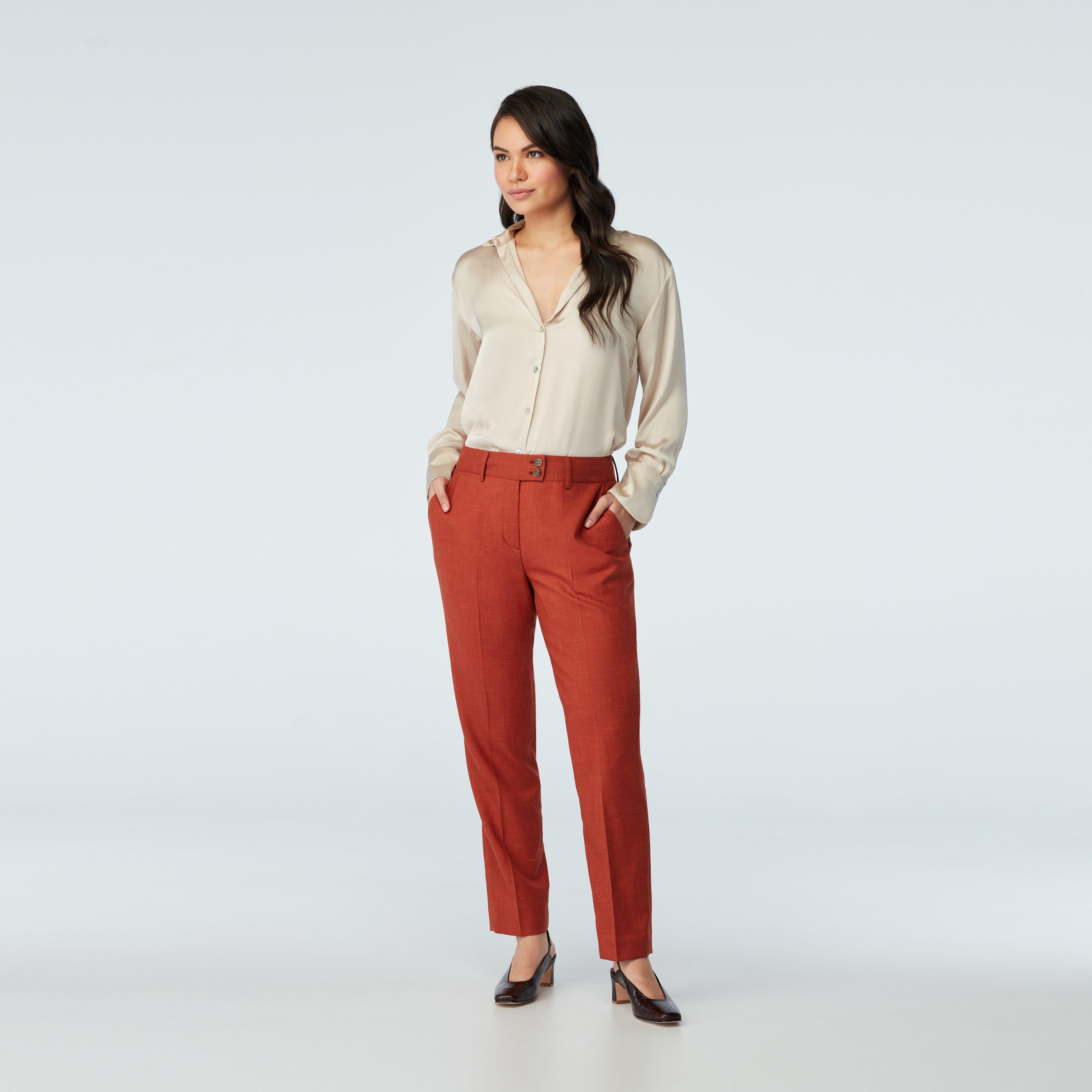 Women's Custom Pants - Stockport Wool Linen Rust Pants Women | INDOCHINO