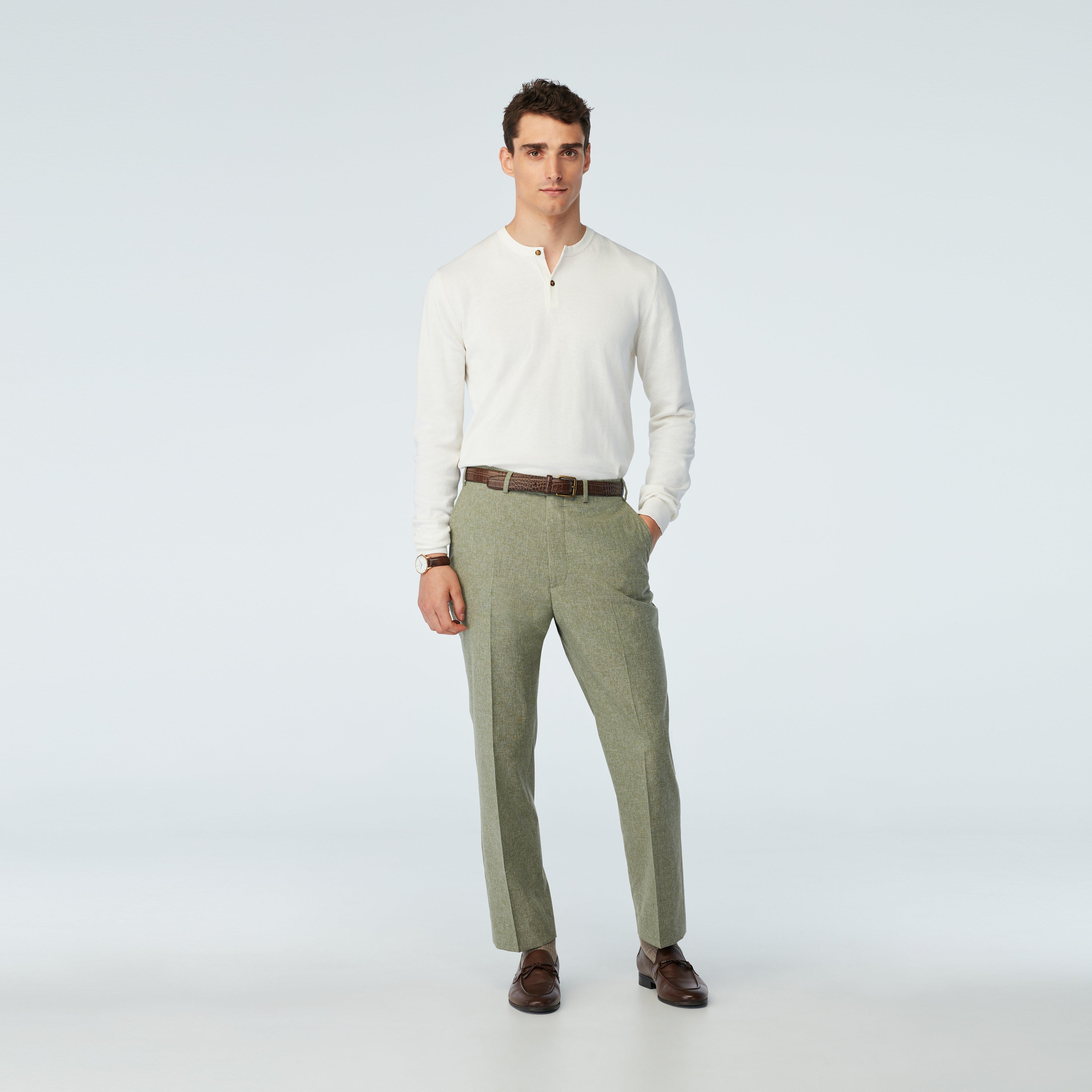 Men's Custom Pants - Montella Wool Cotton Silk Olive Pants | INDOCHINO
