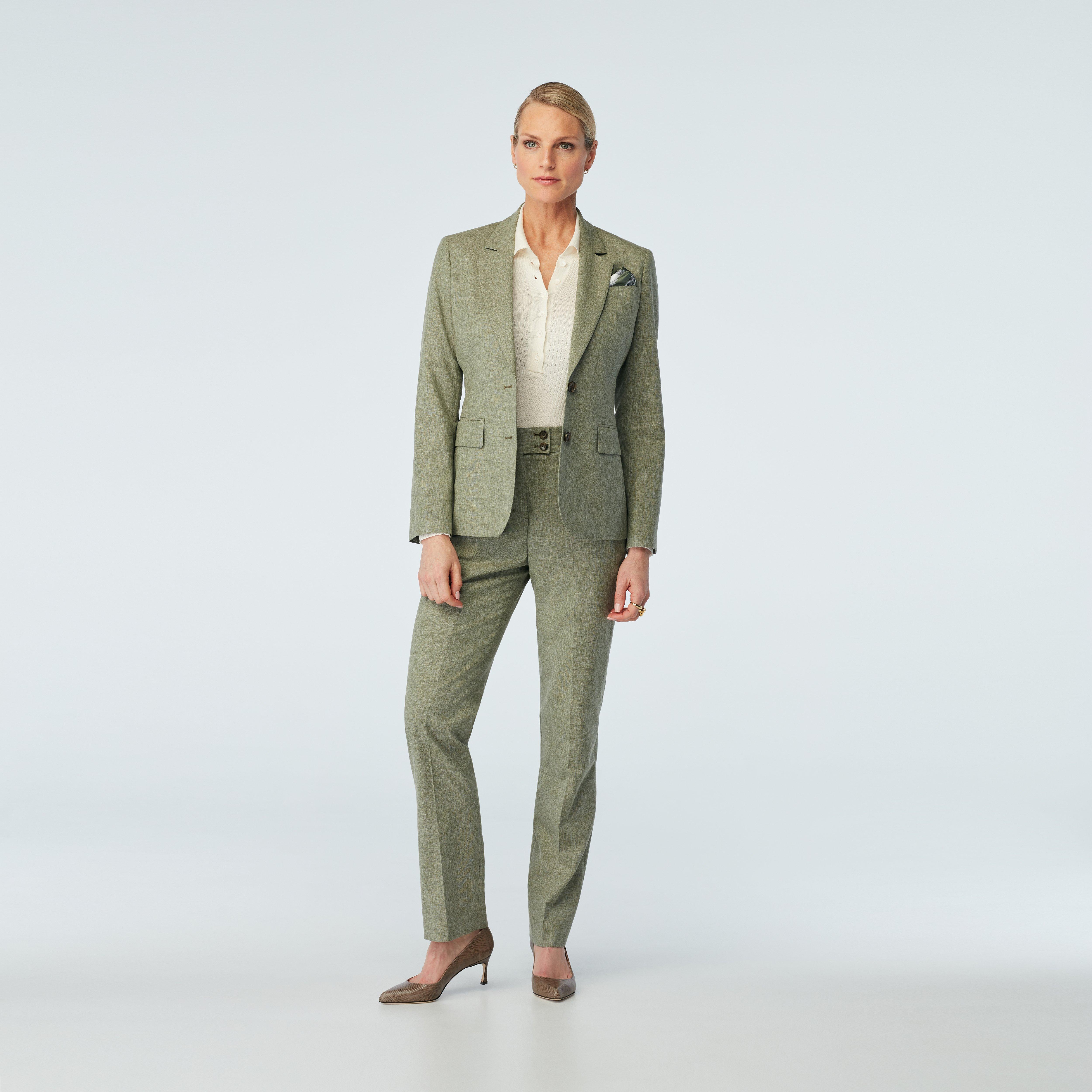 Women's Custom Suits - Montella Wool Cotton Silk Olive Suit Women ...