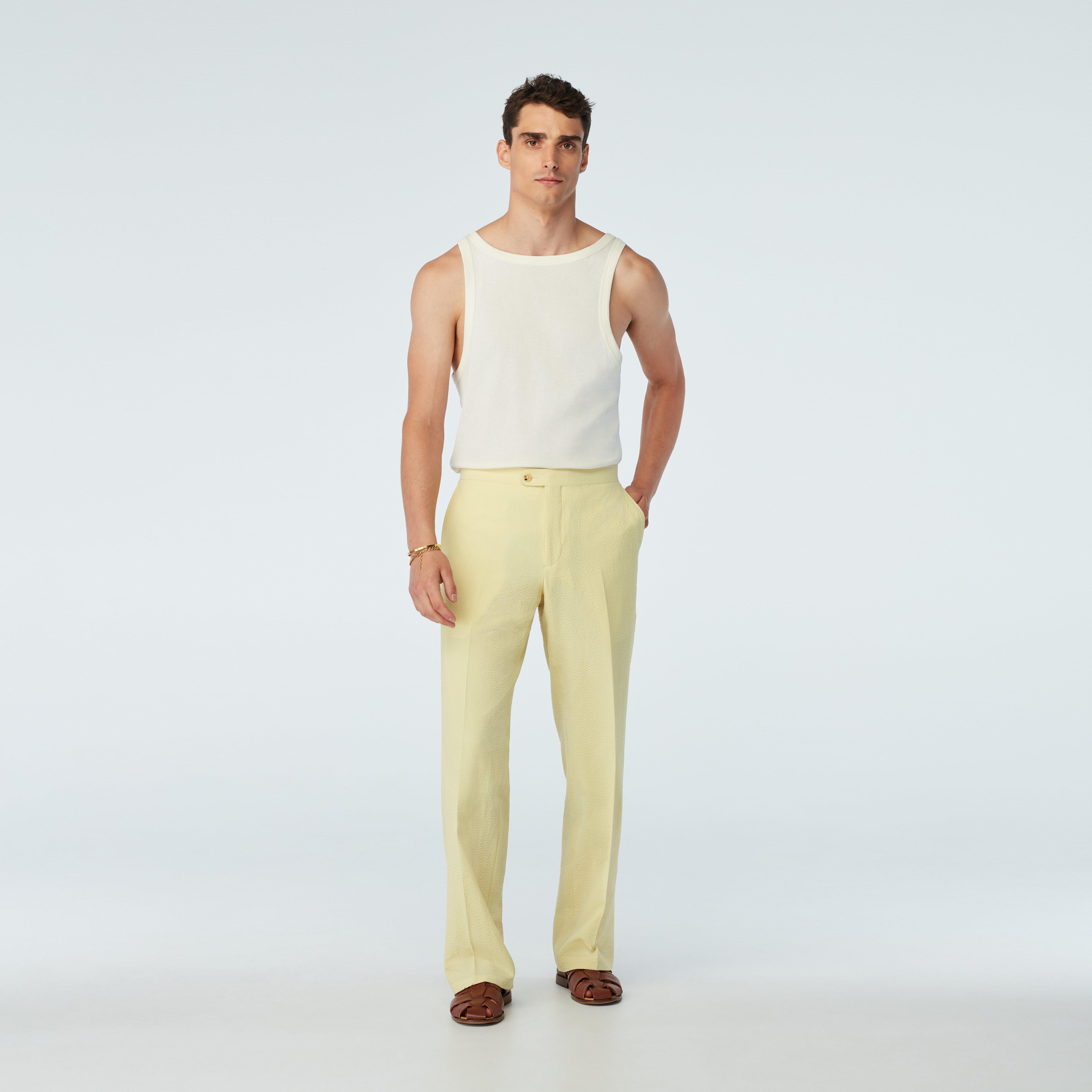 Men's Custom Pants - Mondovi Seersucker Soft Yellow Pants | INDOCHINO