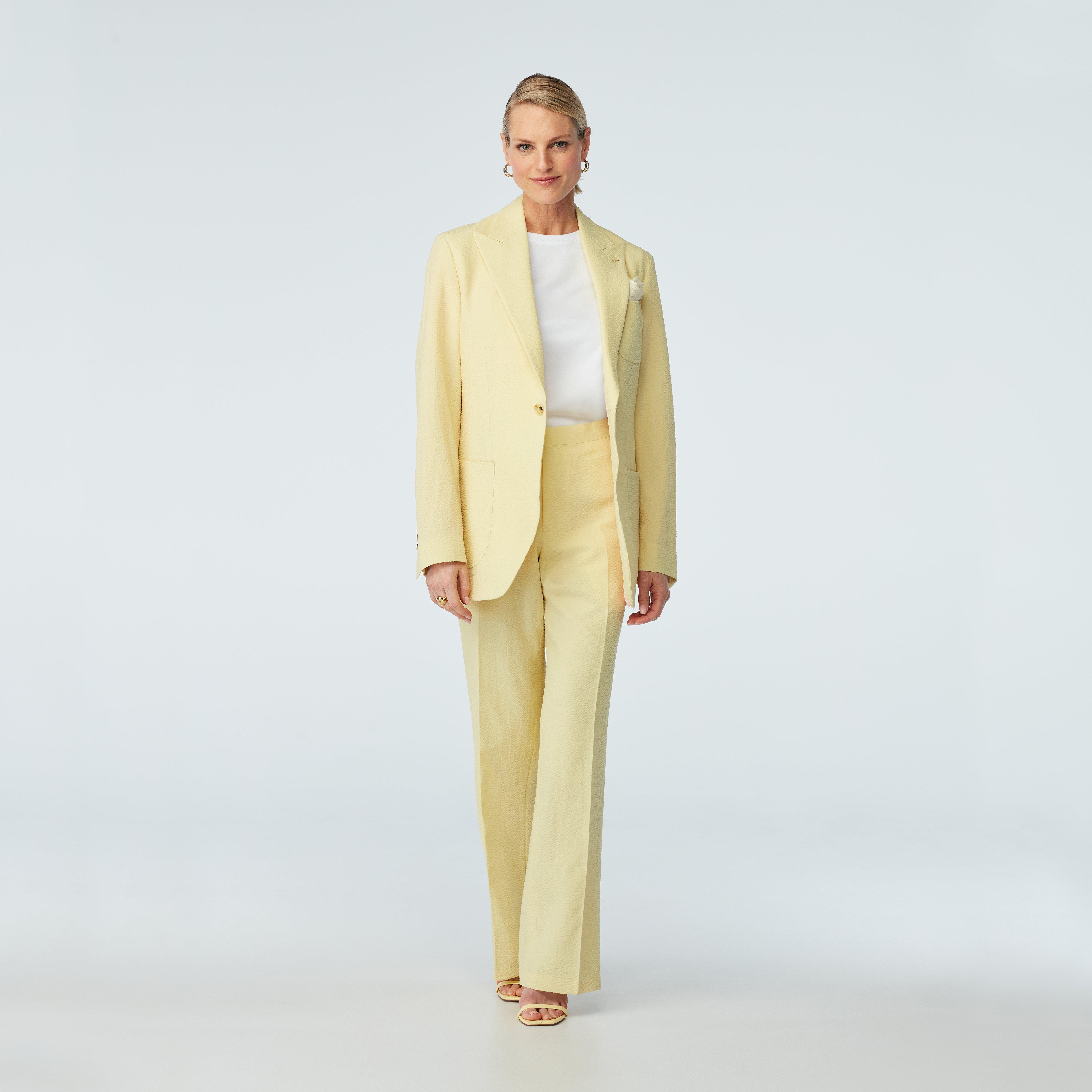 Women's Custom Blazers - Mondovi Seersucker Soft Yellow Blazer | INDOCHINO