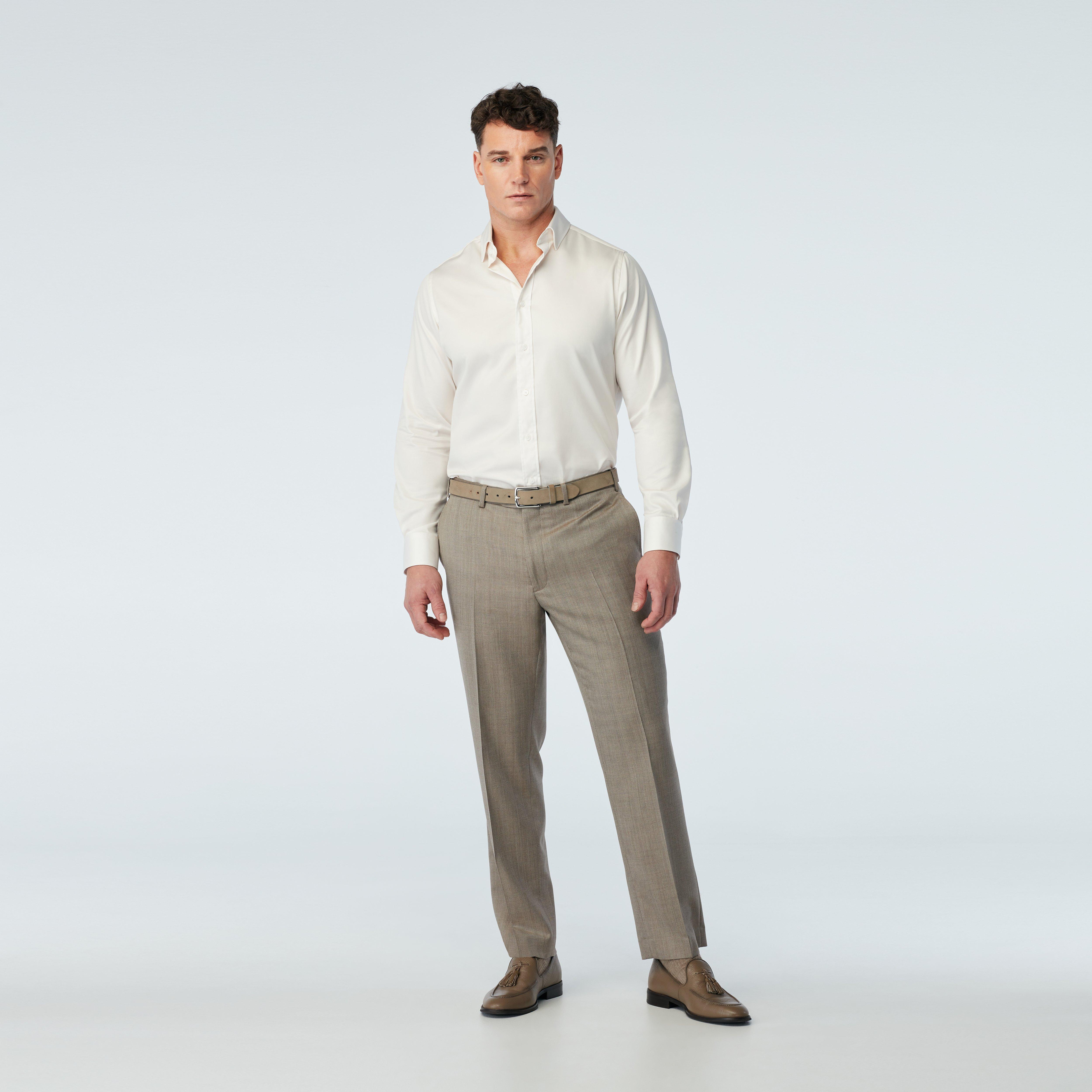 Men's Custom Pants - Modica Herringbone Light Brown Pants | INDOCHINO