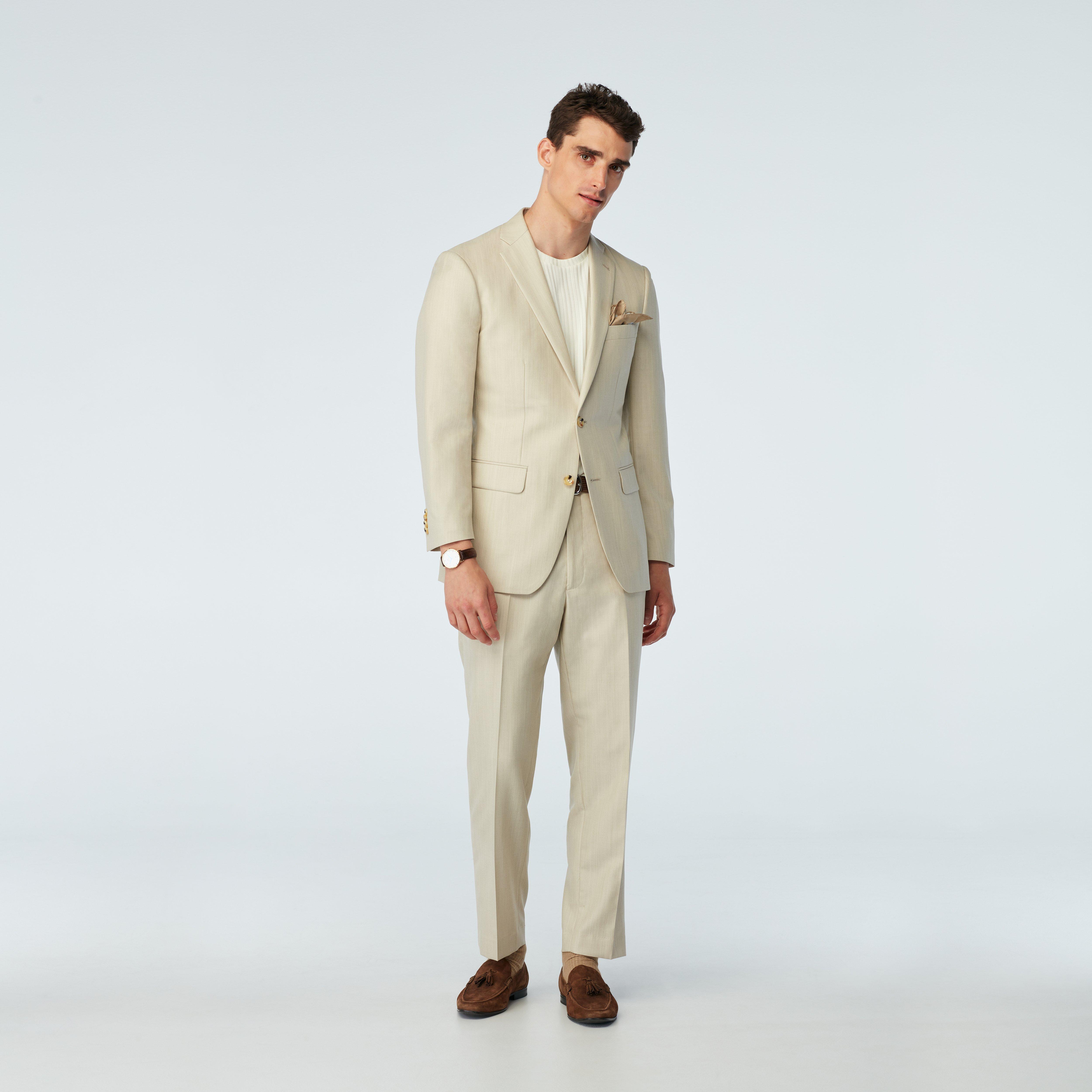 Men's Custom Blazers - Modica Herringbone Cream Blazer | INDOCHINO