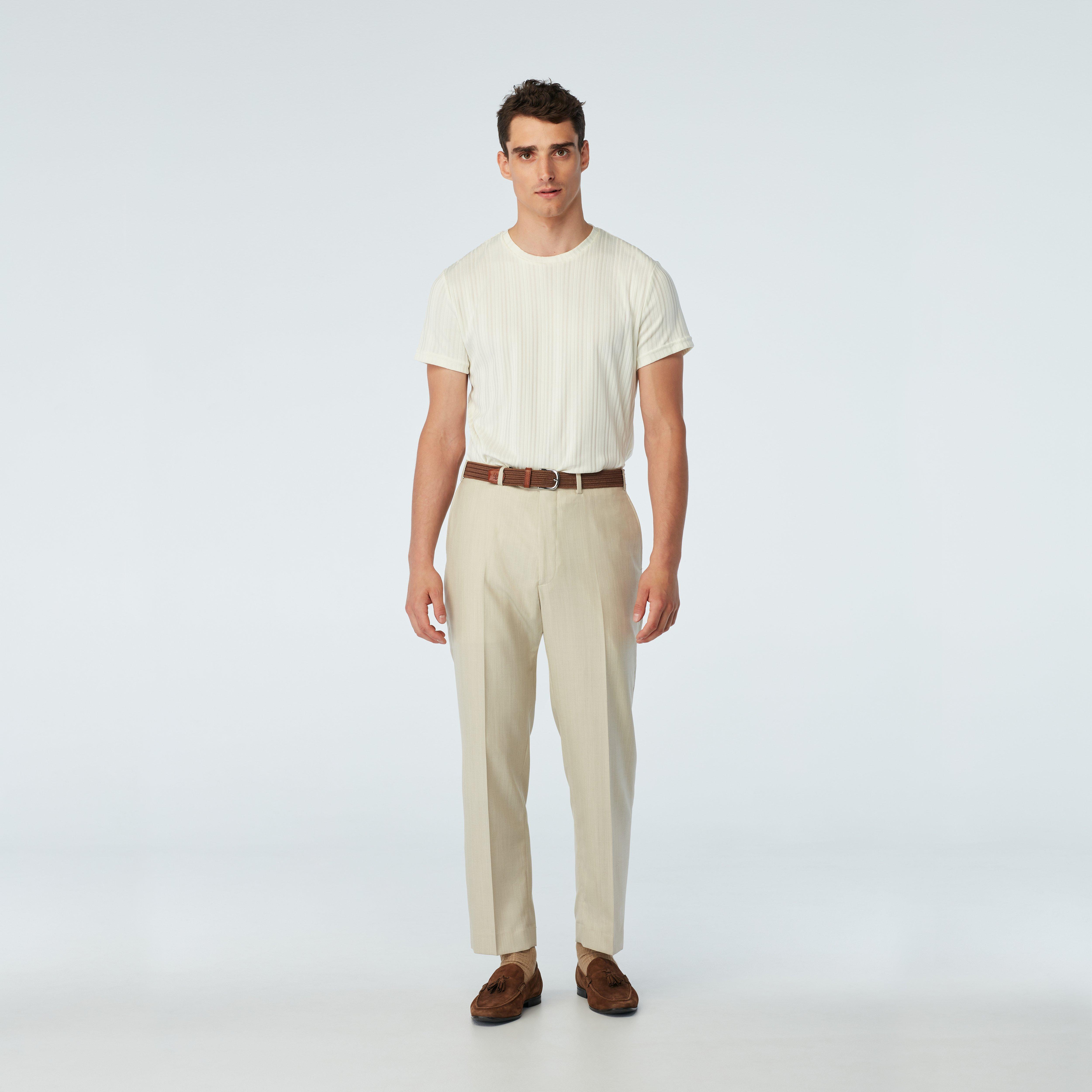 Men's Custom Pants - Modica Herringbone Cream Pants | INDOCHINO