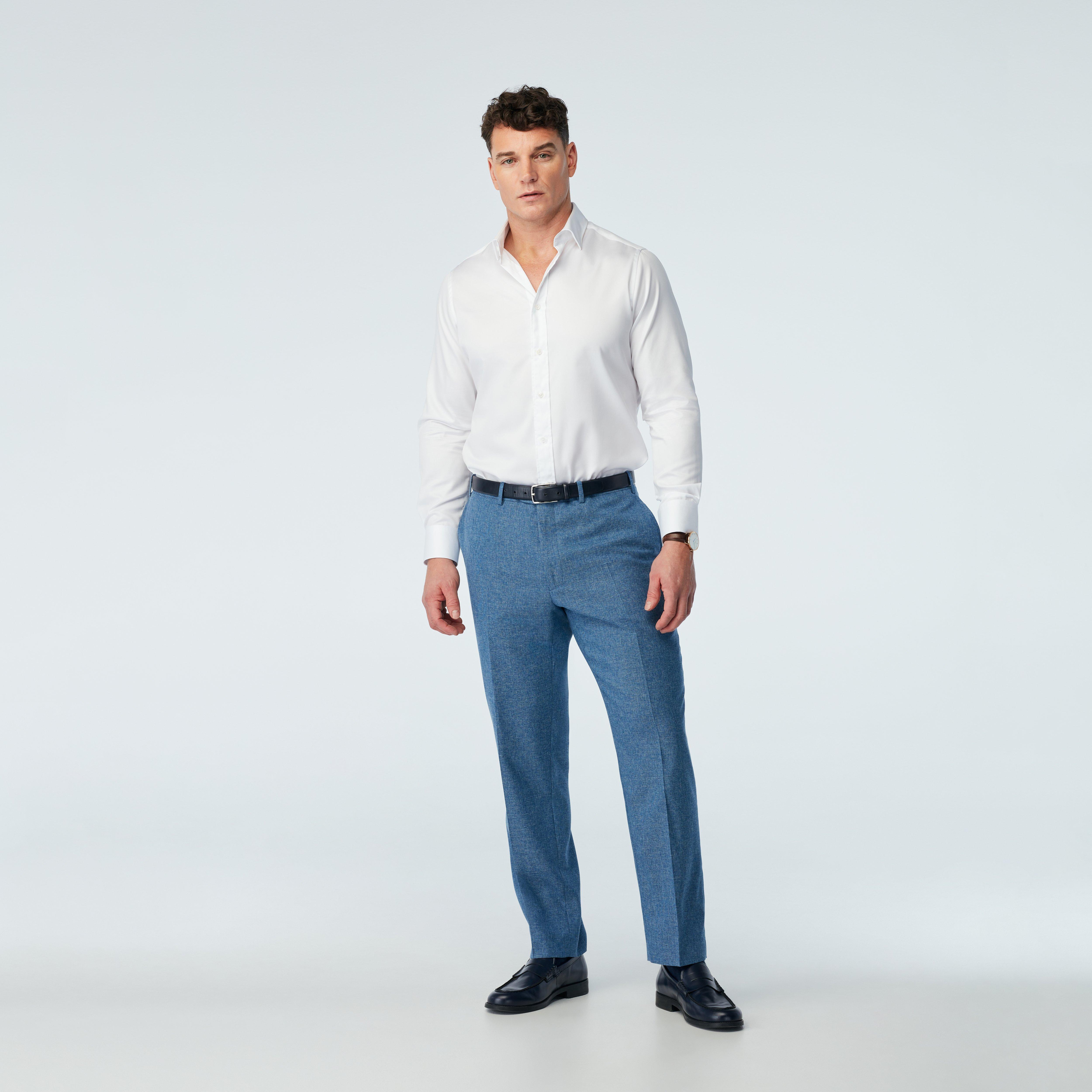 Men's Custom Pants - Marche Wool Blend Stretch Blue Pants | INDOCHINO