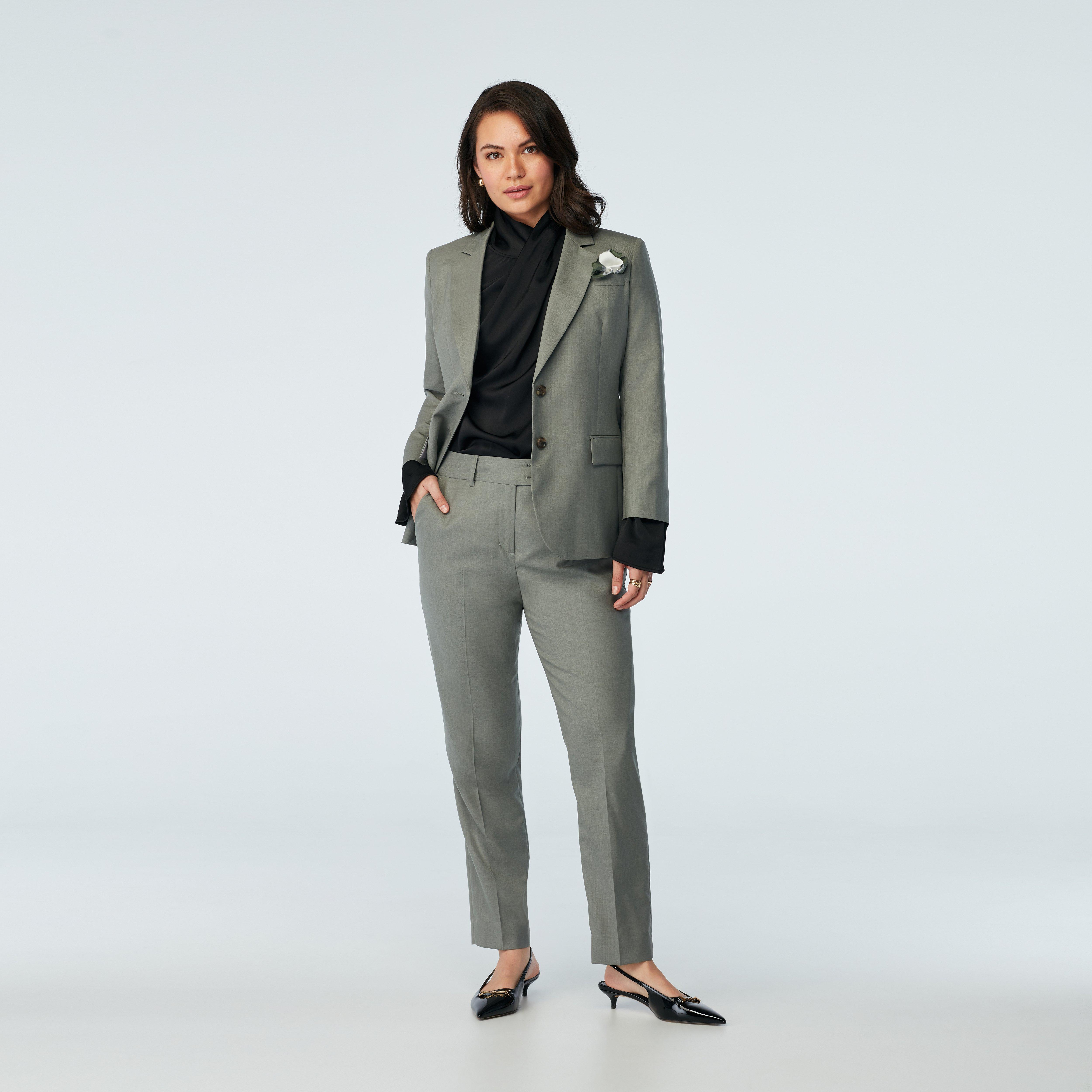 Women's Custom Suits - Odell Wool Silk Sage Suit Women | INDOCHINO