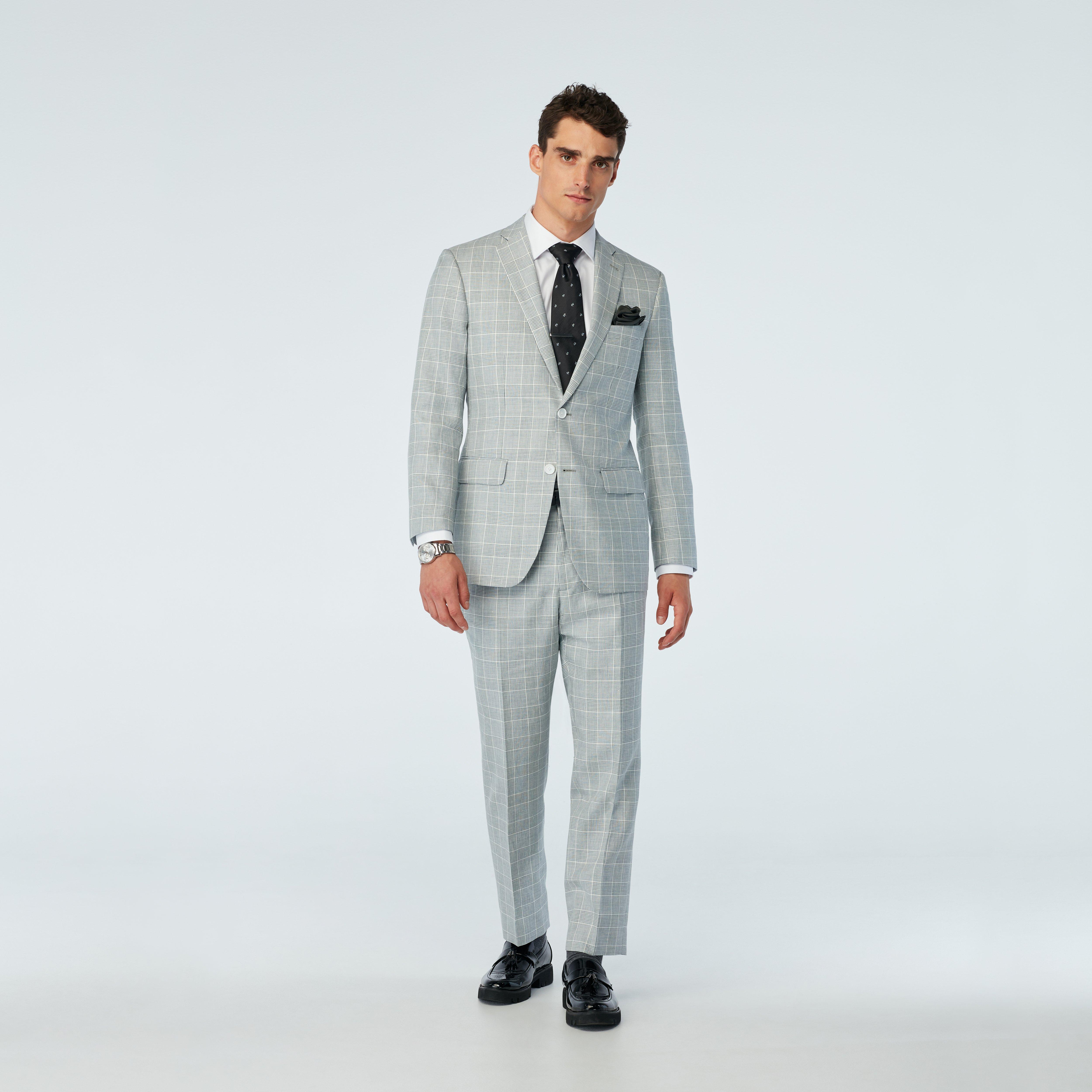 Men's Custom Blazers - Outwell Plaid Stone Blue Blazer | INDOCHINO