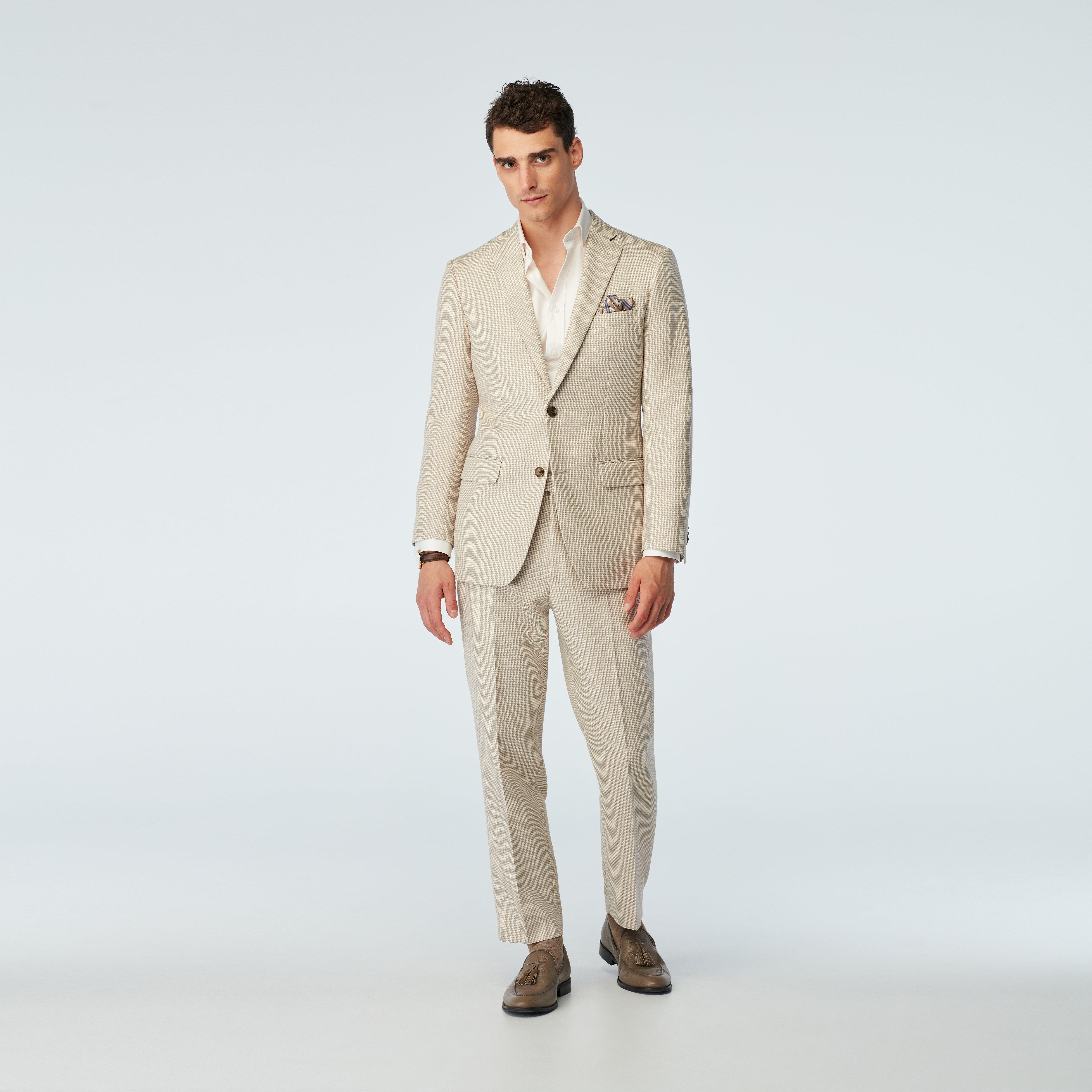 Men's Custom Suits - Ockbrook Ramie Wool Houndstooth Sand Suit | INDOCHINO