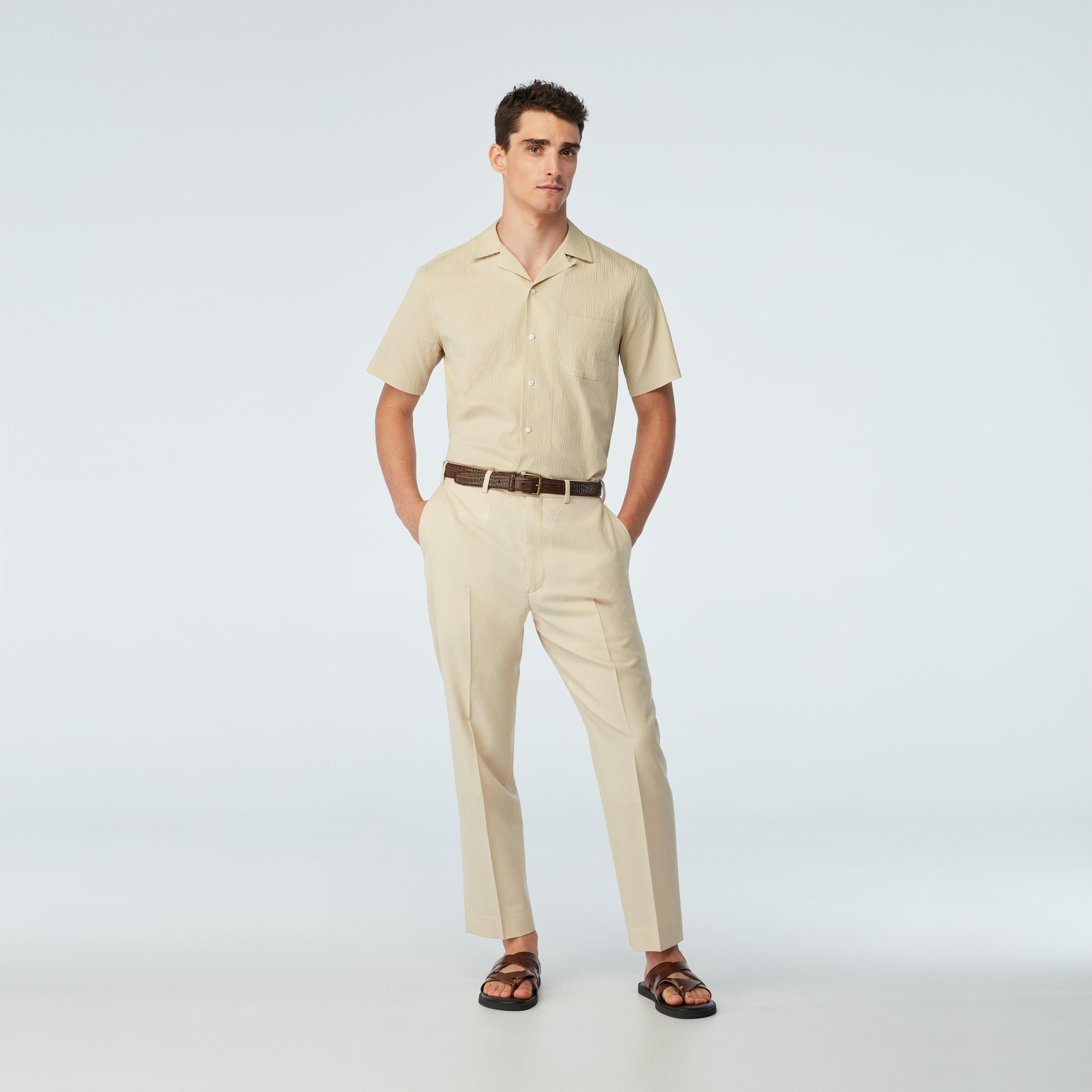 Men's Camp Shirts - Oakington Seersucker Sand Camp Shirt | INDOCHINO