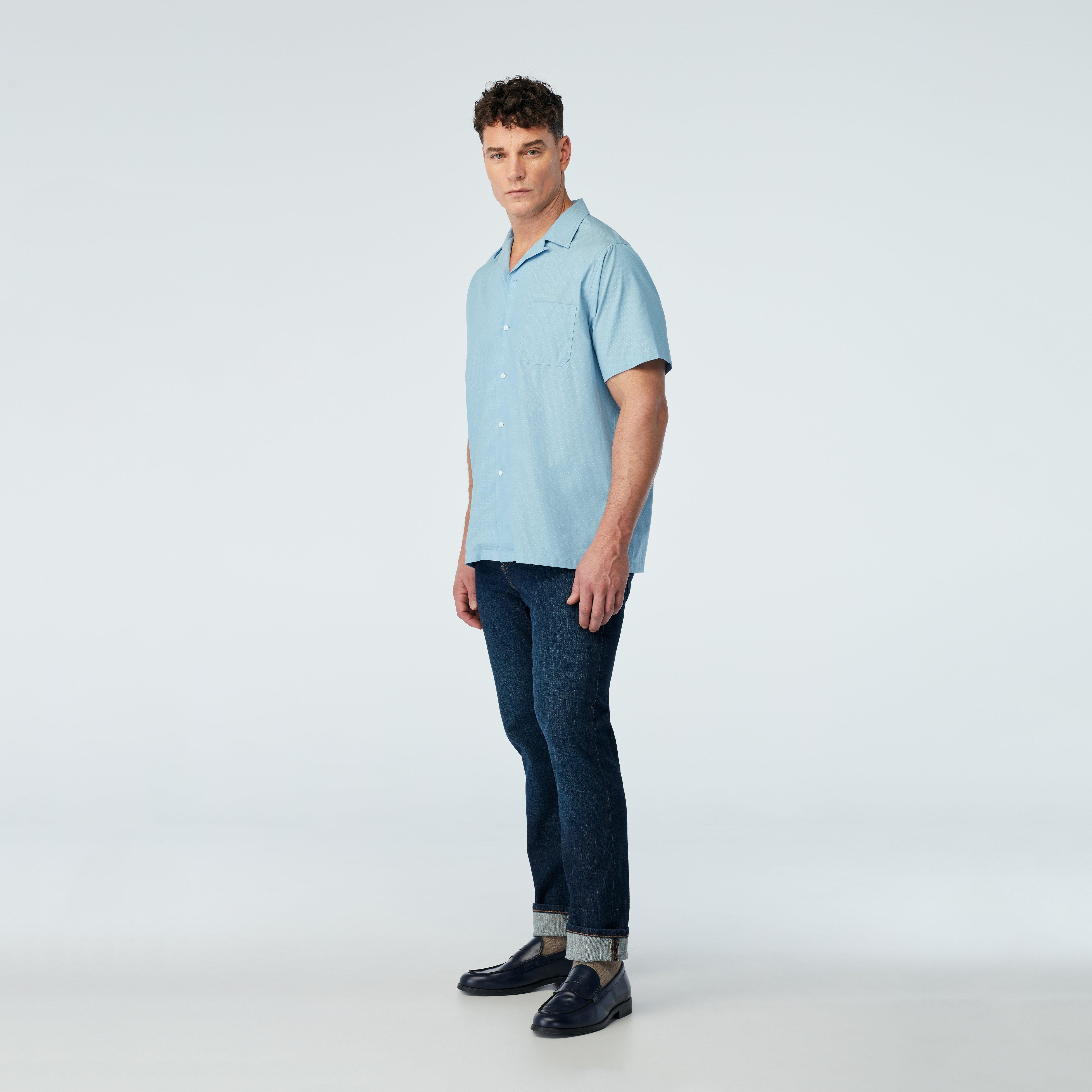 Men's Camp Shirts - Oxley Dobby Light Teal Camp Shirt | INDOCHINO