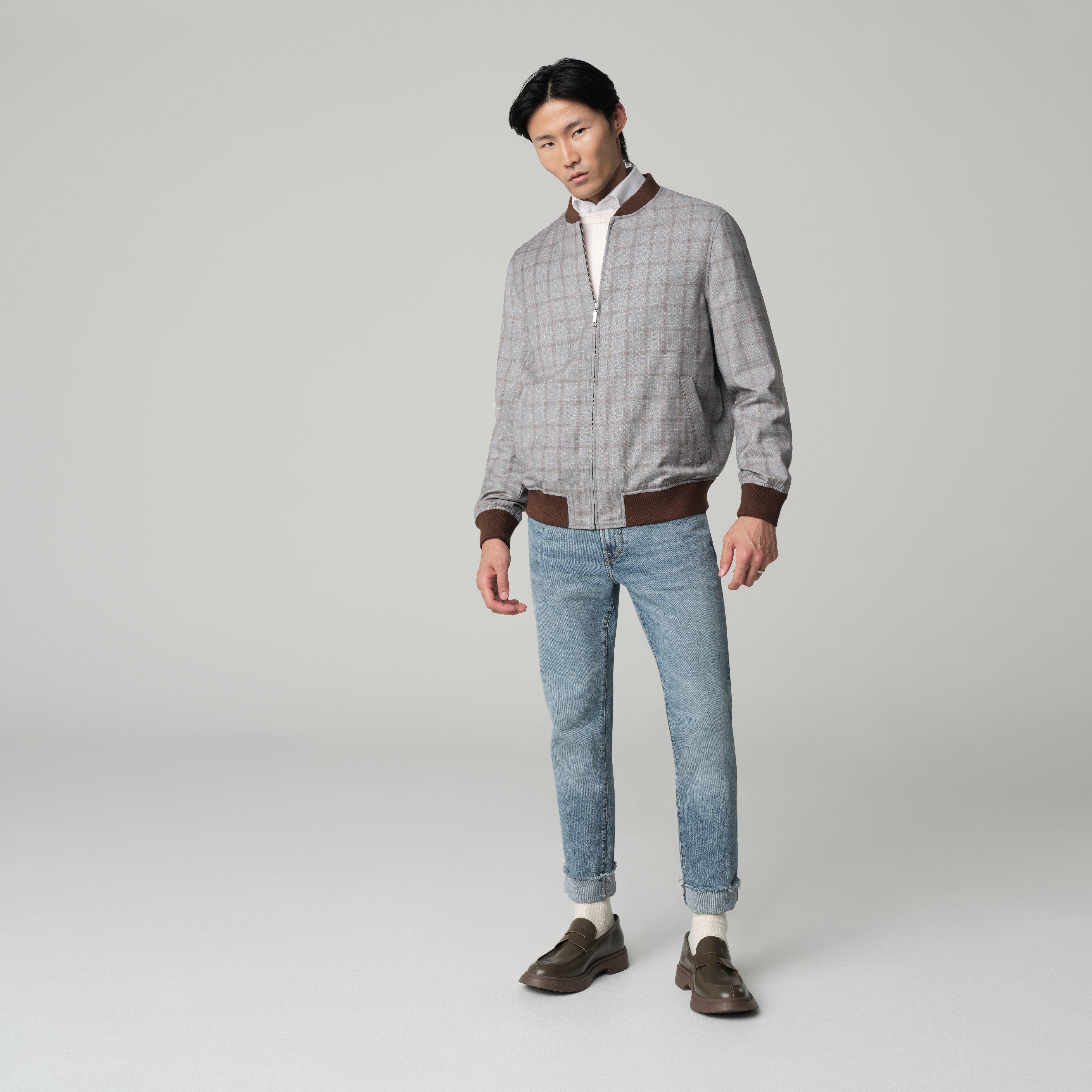 Men's Bomber Jackets - Paxton Check Light Gray Bomber Jacket | INDOCHINO