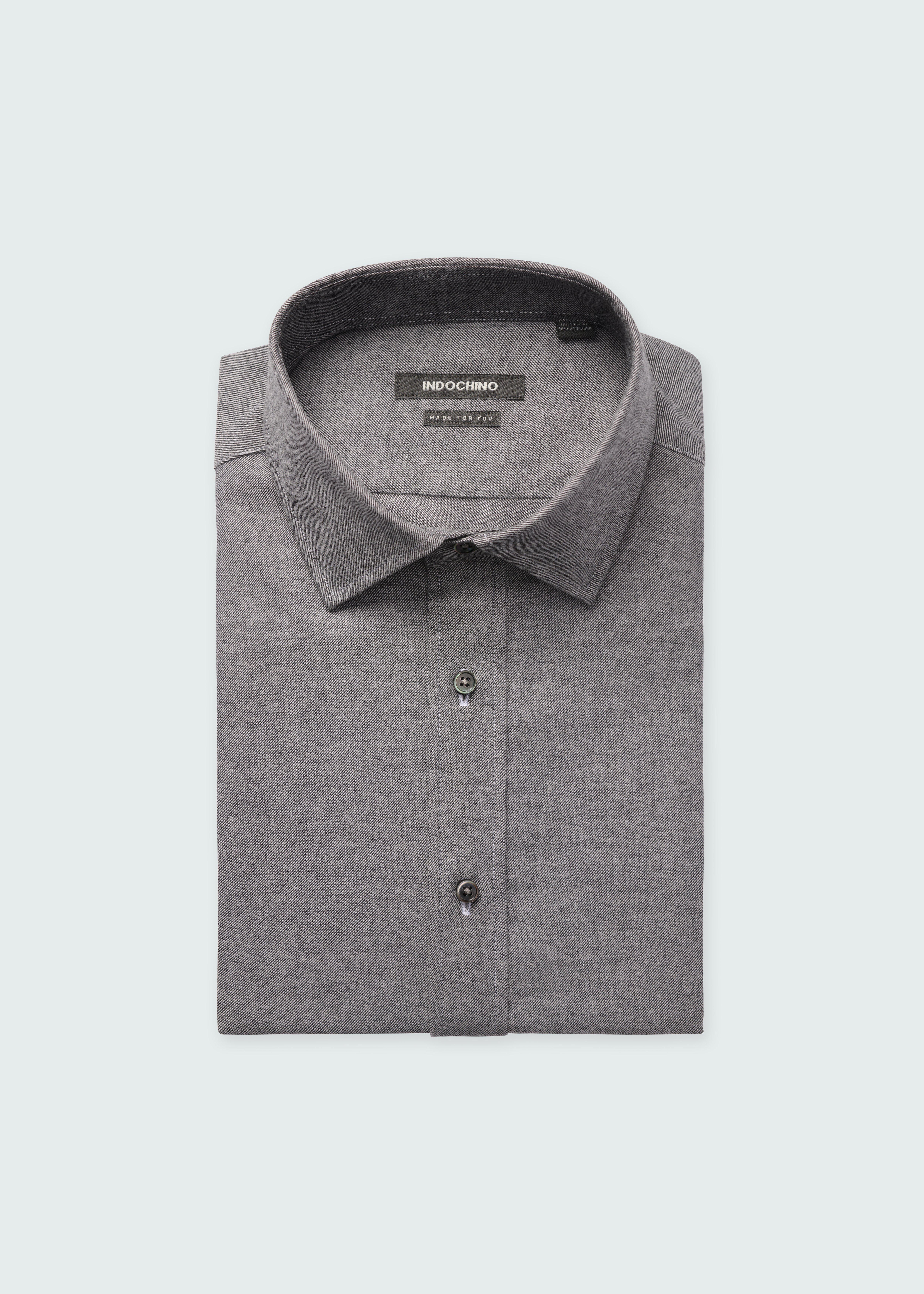 Men's Dress Shirts - Harwell Flannel Stretch Gray Shirt | INDOCHINO