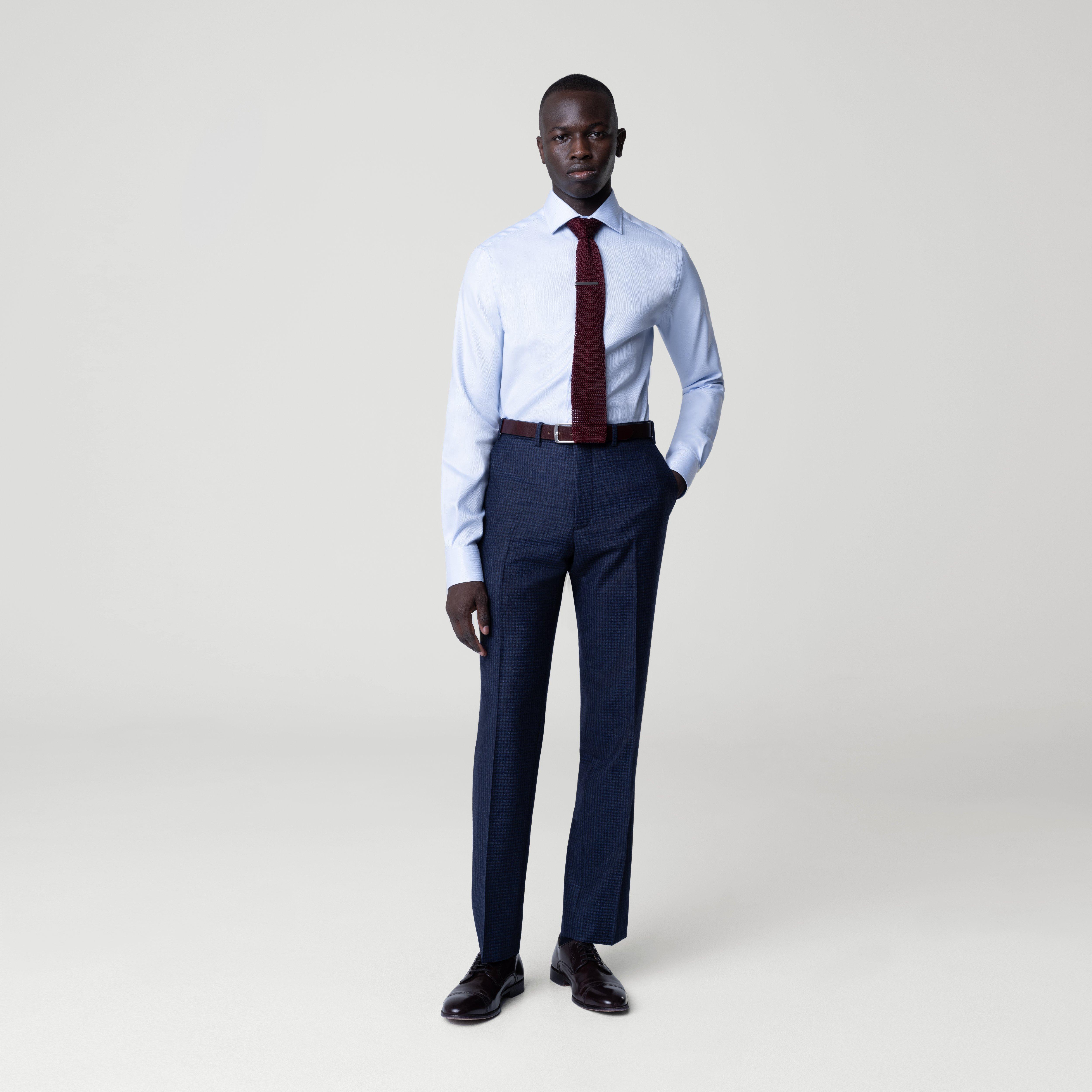 Men's Custom Pants - Monterosso Check Midnight Blue Pants | INDOCHINO