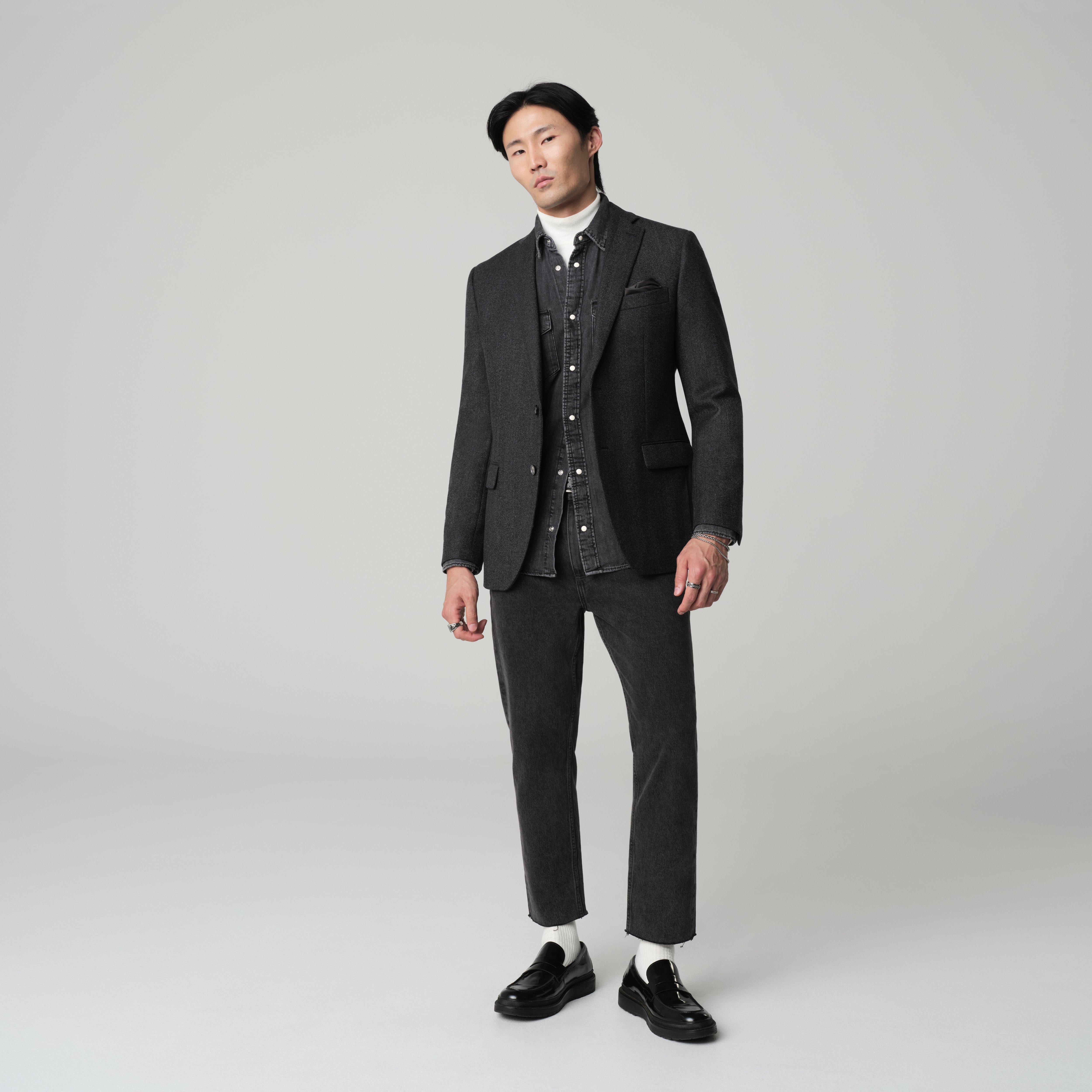 Men's Custom Blazers - Heartford Herringbone Gray Blazer | INDOCHINO