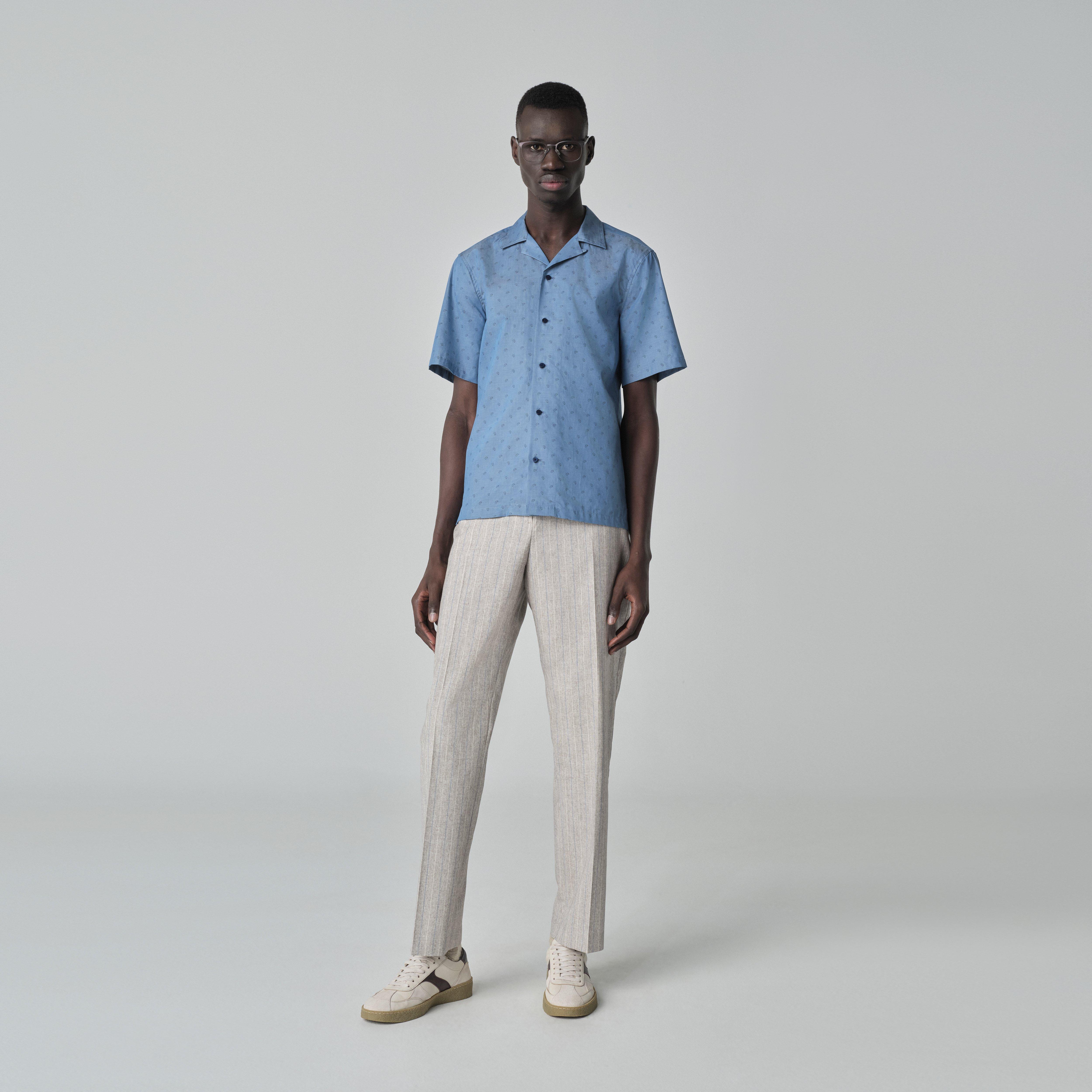 Men's Camp Shirts - Lea Micro Paisley Washed Light Blue Camp Shirt ...