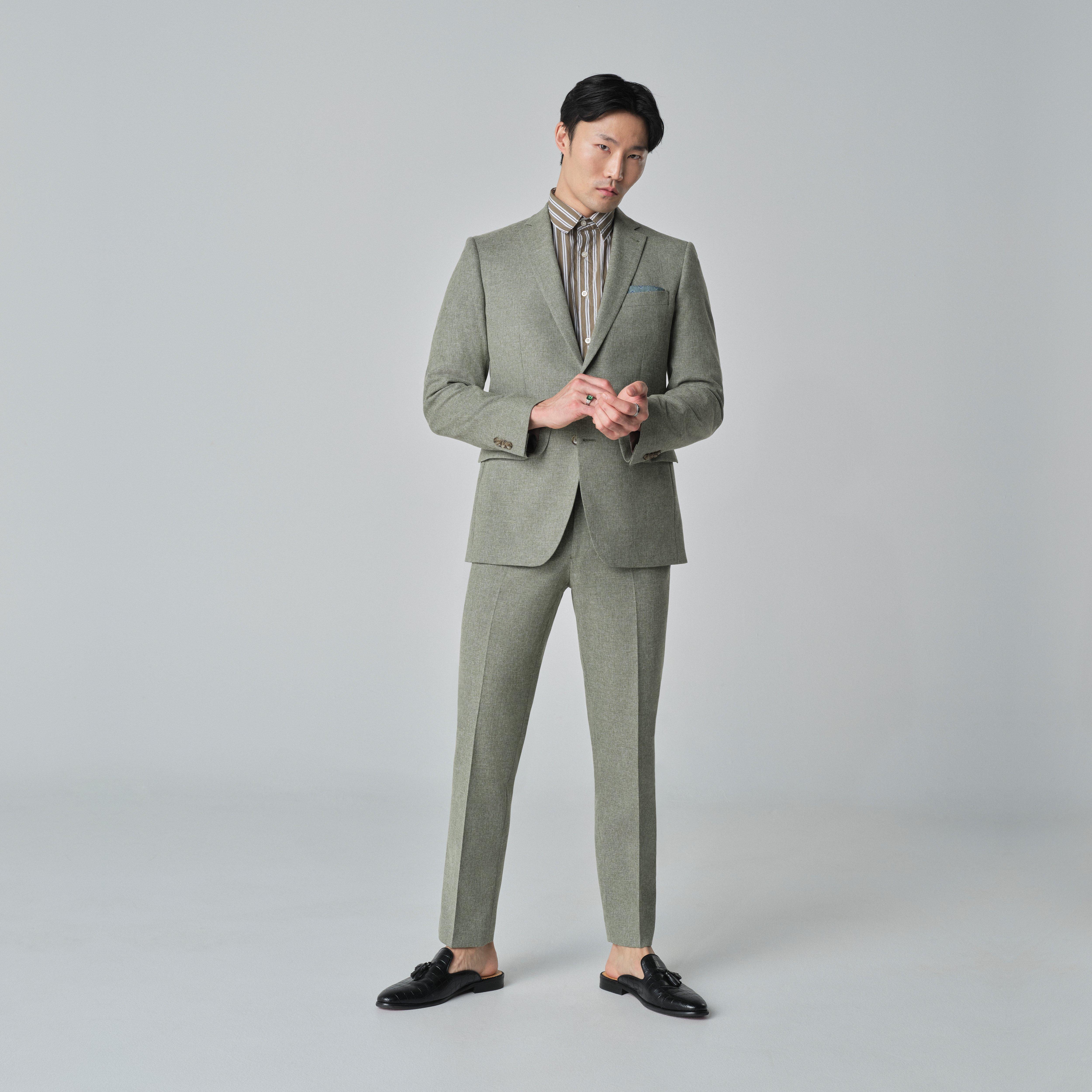 Men's Custom Suits - Marche Wool Blend Stretch Olive Suit | INDOCHINO