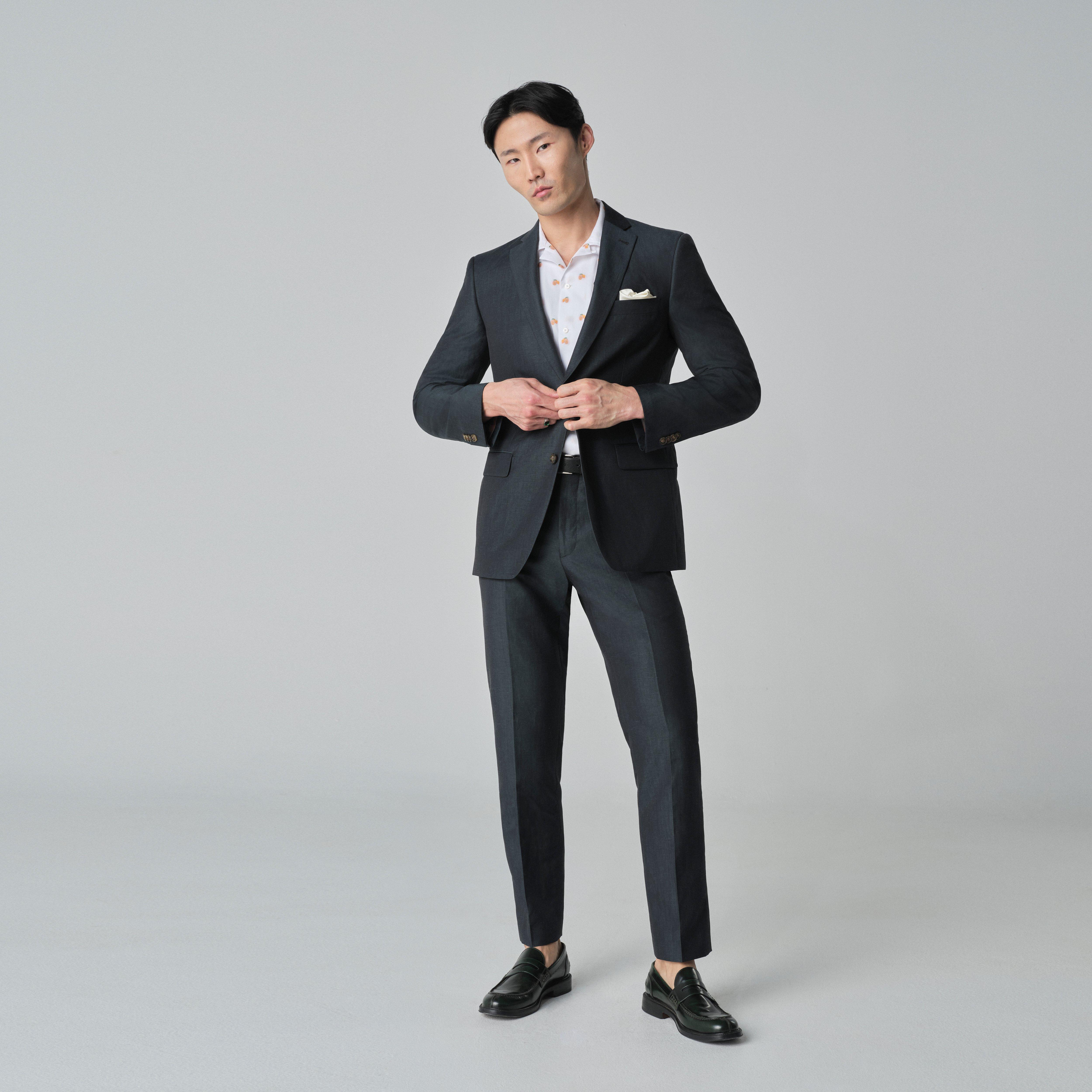 Men's Custom Blazers - Minori Wool Linen Deep Teal Blazer | INDOCHINO