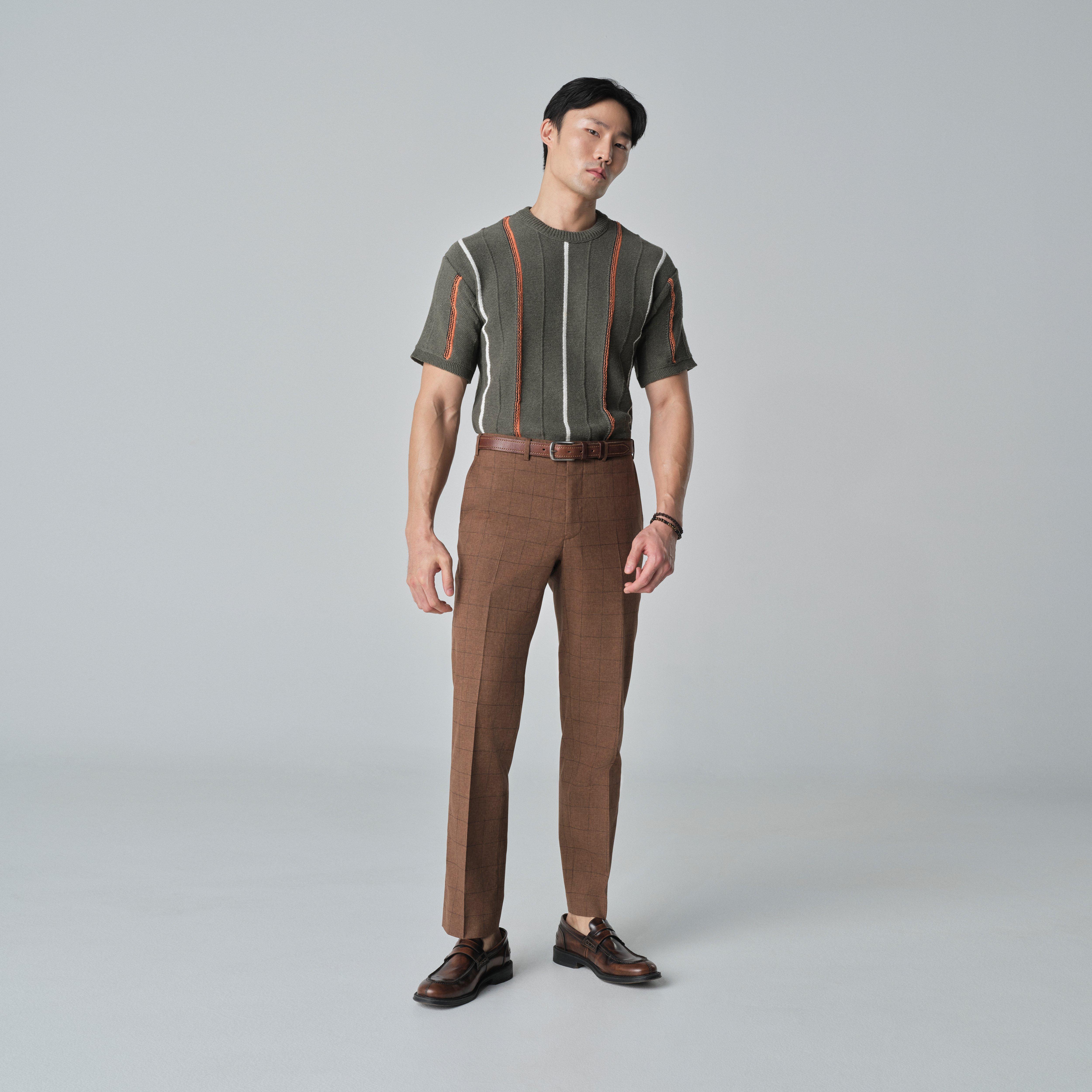Men's Custom Pants - Montella Wool Cotton Silk Windowpane Rust Pants ...