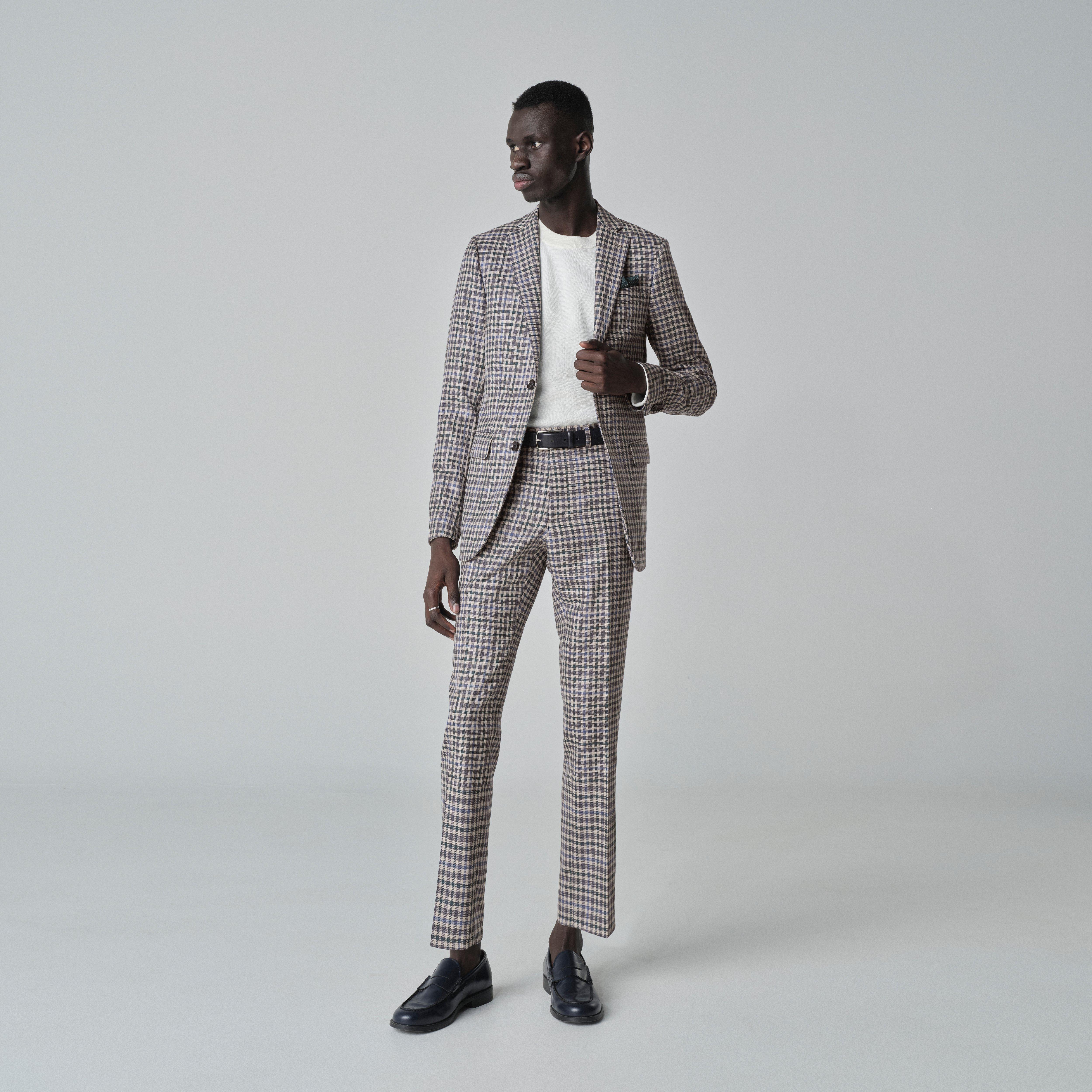 Men's Custom Blazers - Quadring Check Blue Blazer | INDOCHINO