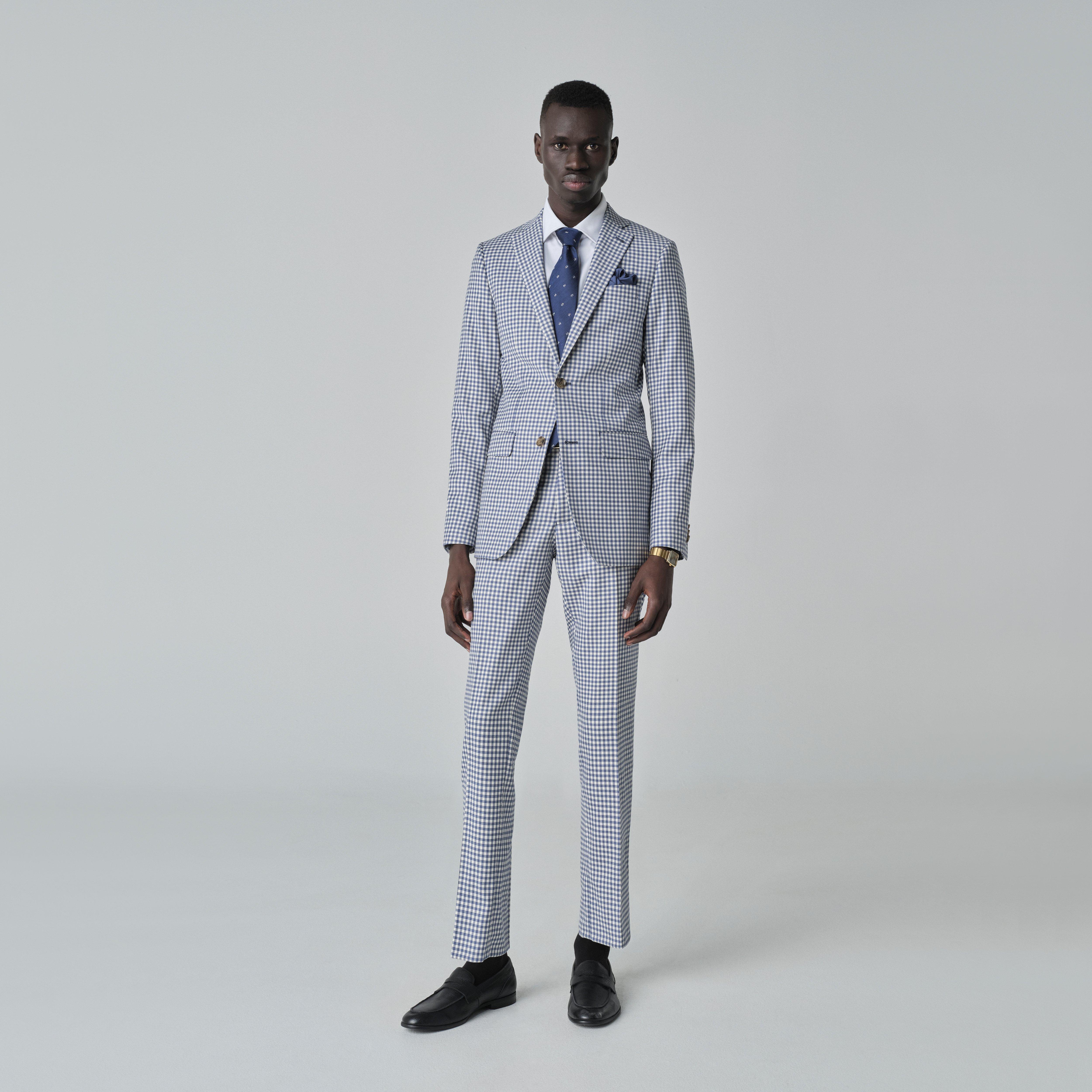 Men's Custom Blazers - Quidhampton Check Blue Blazer | INDOCHINO