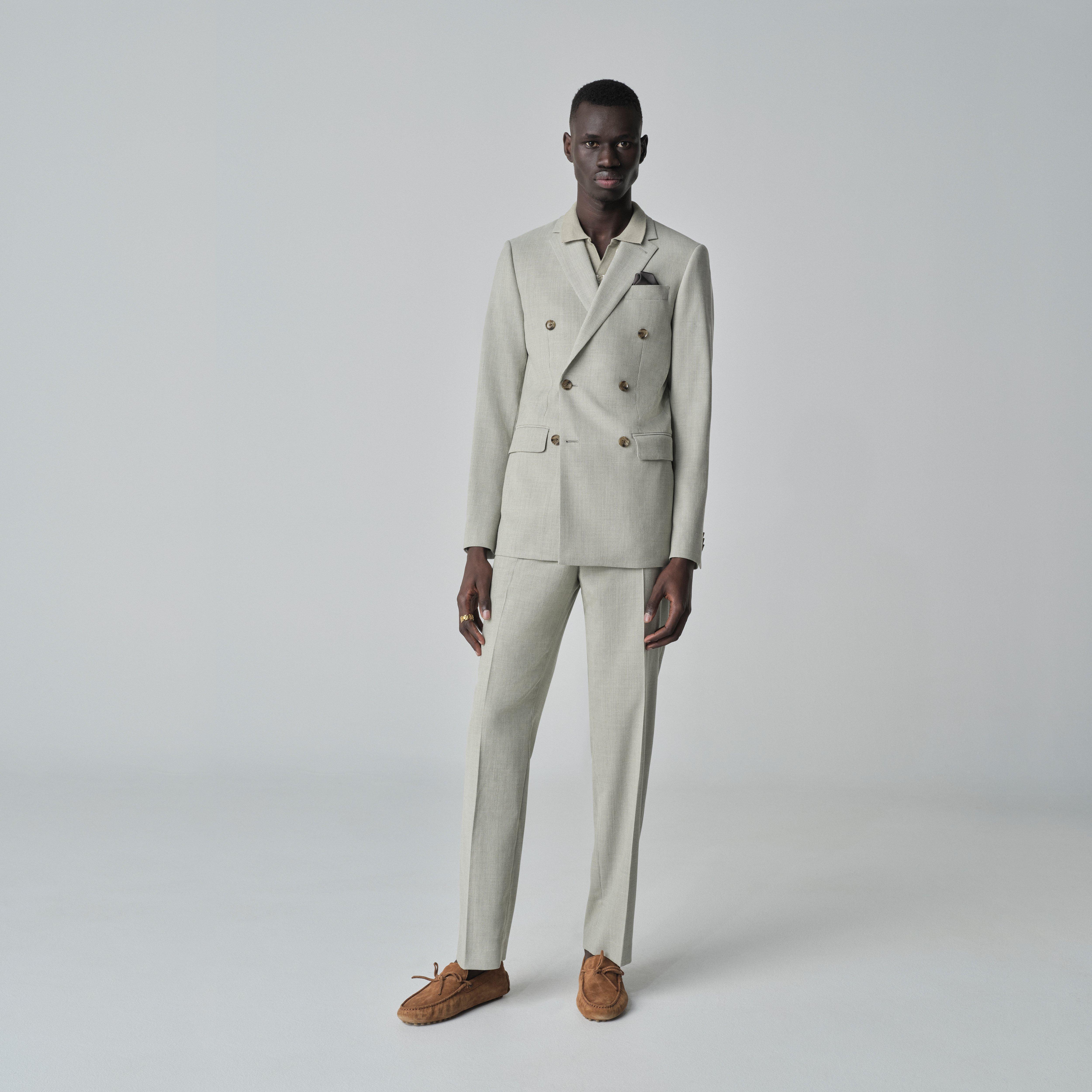 Men's Custom Suits - Quiton Wool Stretch Light Olive Suit | INDOCHINO